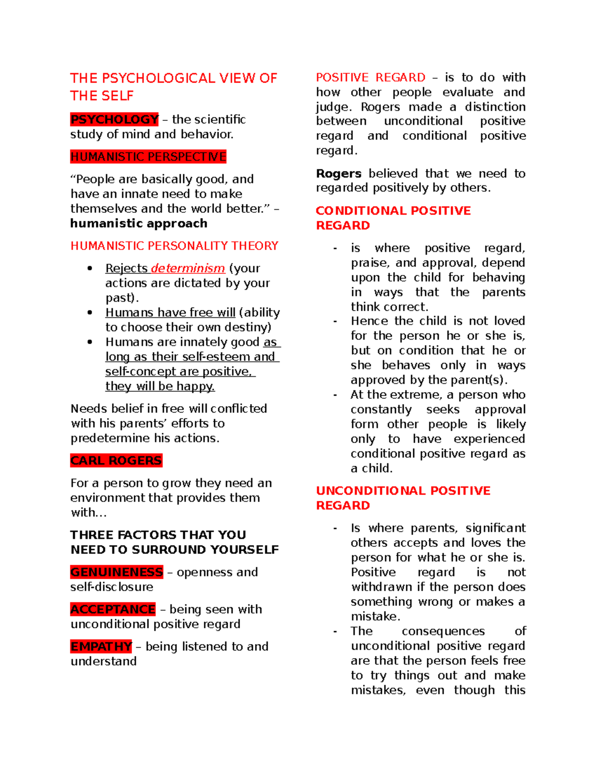 UTS Notes - THE PSYCHOLOGICAL VIEW OF THE SELF PSYCHOLOGY – the ...