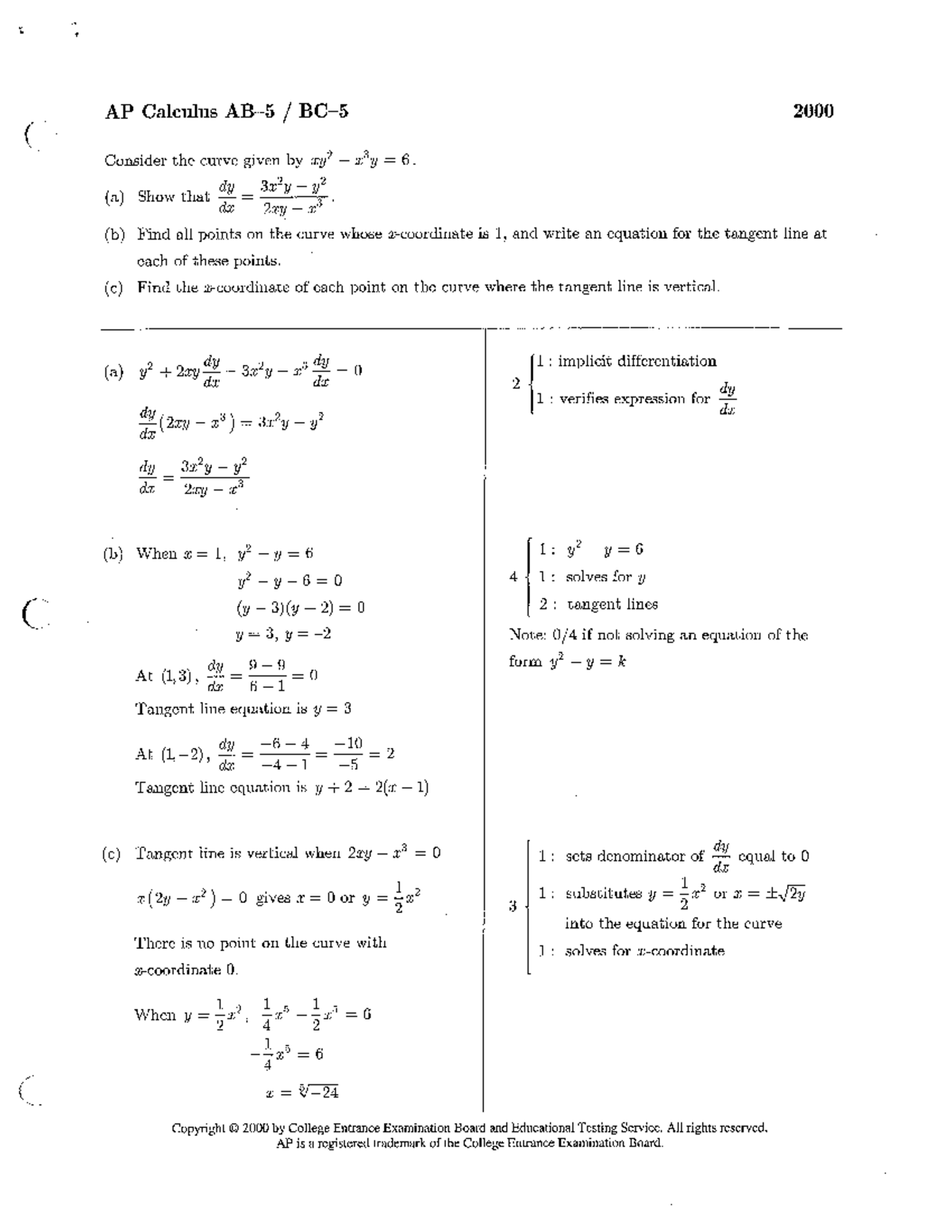 Chapter 2 FRQ Pro - AP Calculus Consider the curve given xy2 (a) Show ...