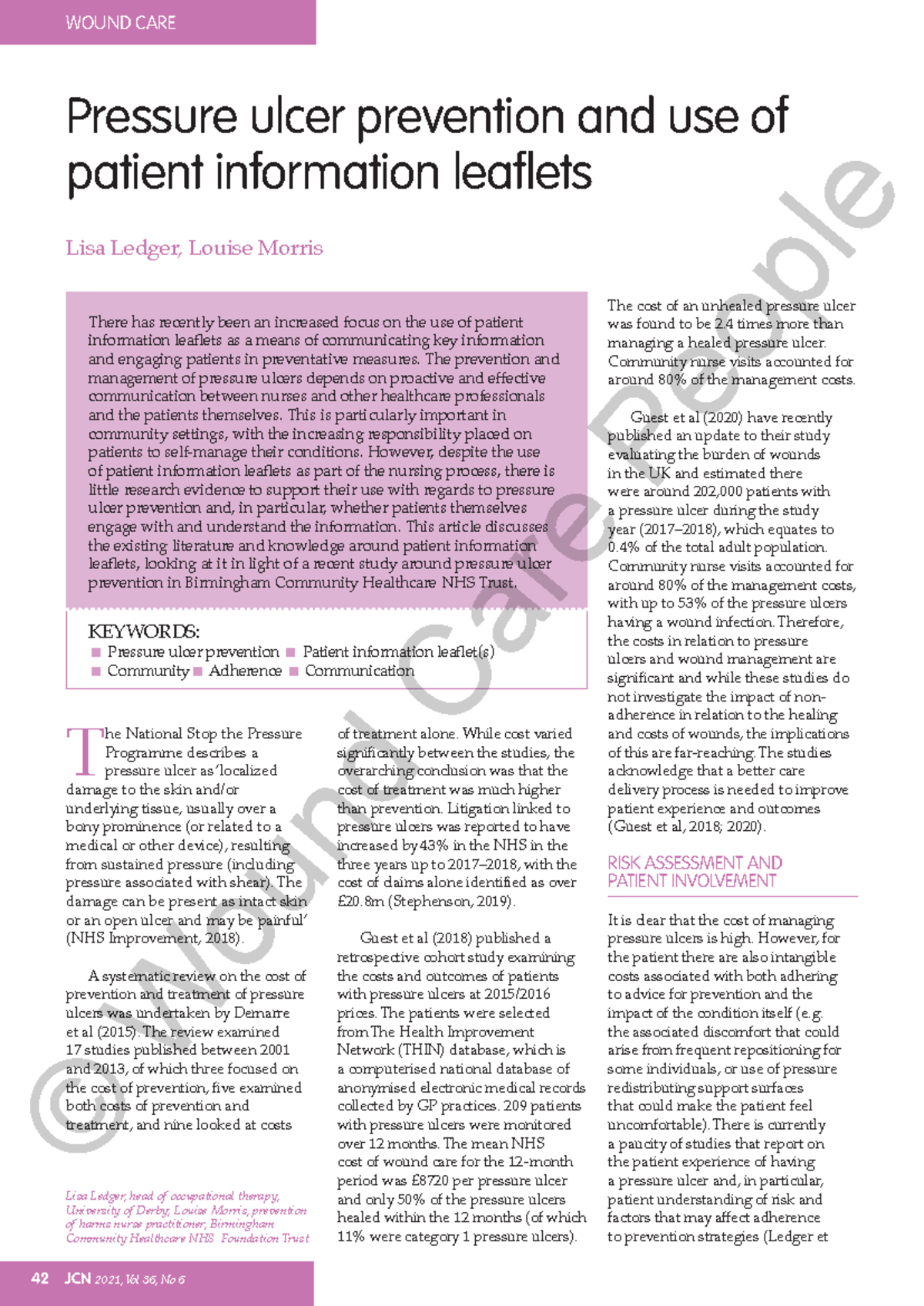 Pressure ulcer prevention and use of patient information leaflets - The ...