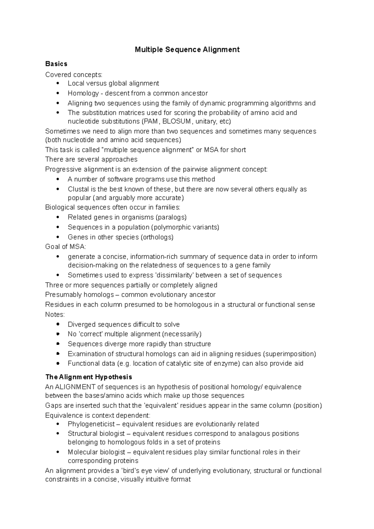 Multiple Sequence Alignment - Multiple Sequence Alignment Basics ...