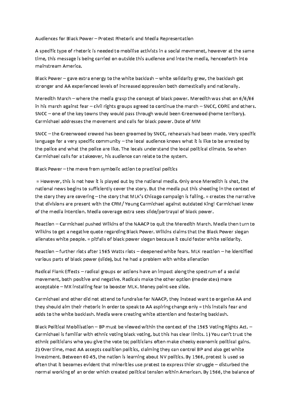 Lecture notes, " Audiences for Black Power" - Audiences for Black Power ...