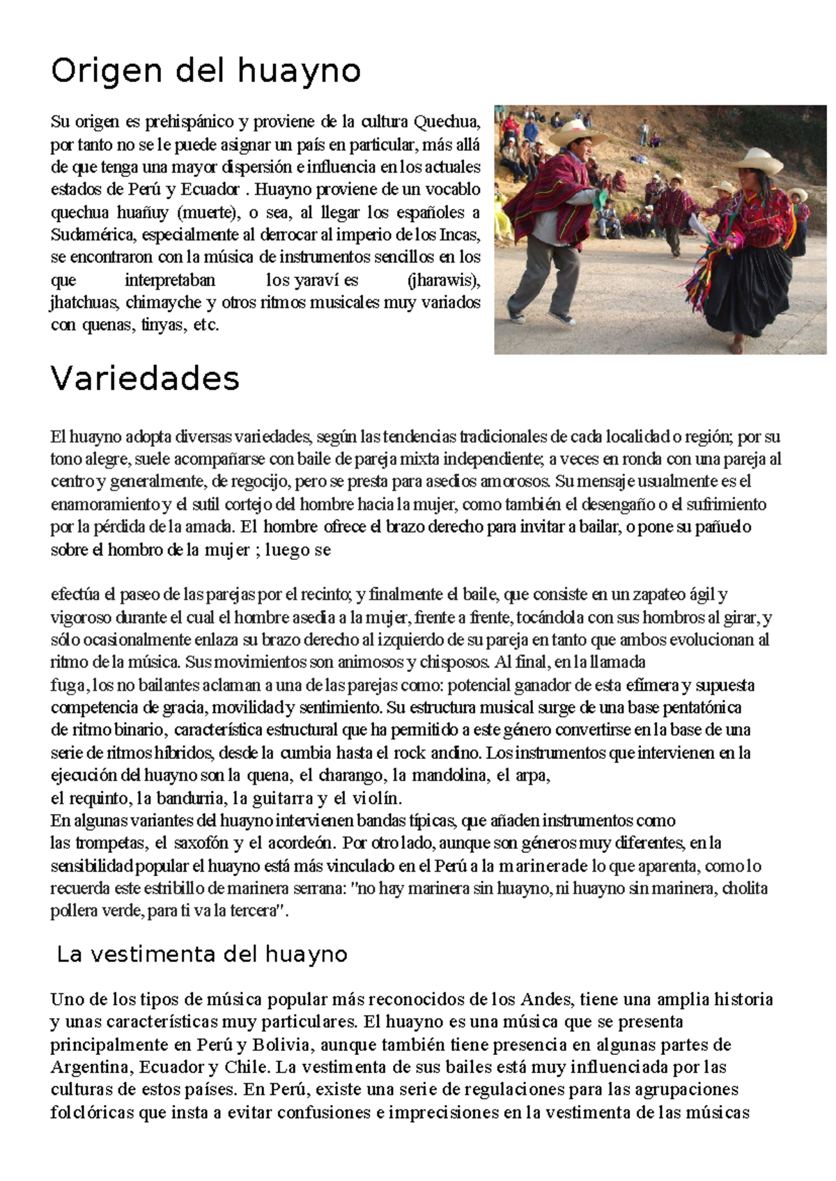 Origen del huayno - Leer mas y no hacer copia y pega - Origen del ...