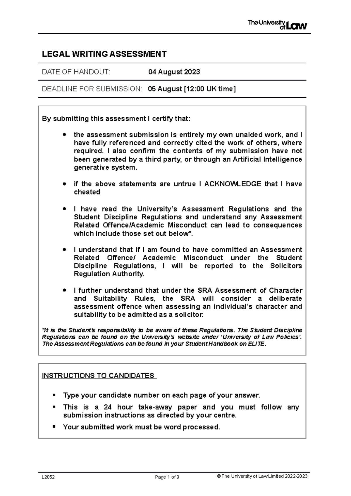 Legal Writing Assessment - Studocu