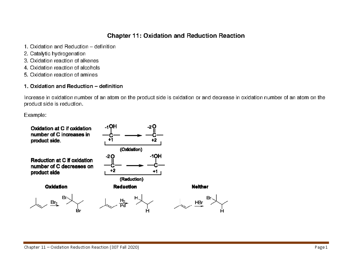 Chapter 11 - Oxidation Reduction Reaction - 307 Fall - Final 1 ...