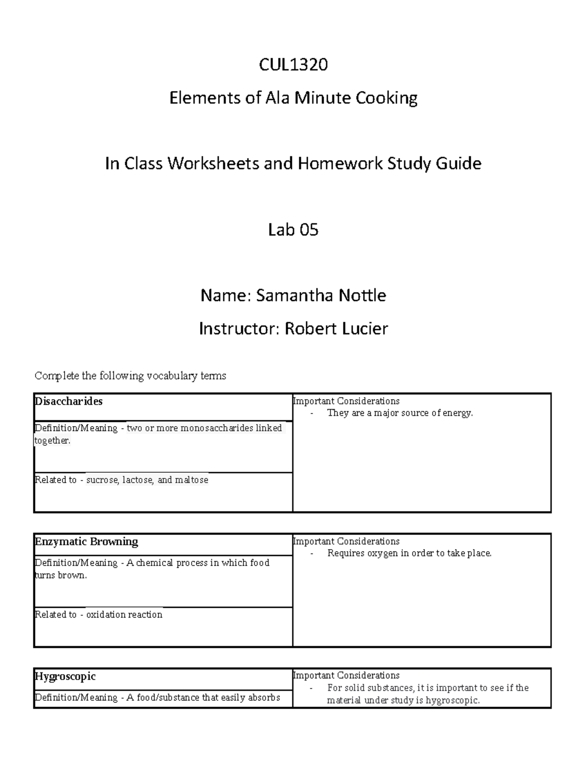 CUL 1320 - Study Guide - 5 - CUL Elements of Ala Minute Cooking In ...