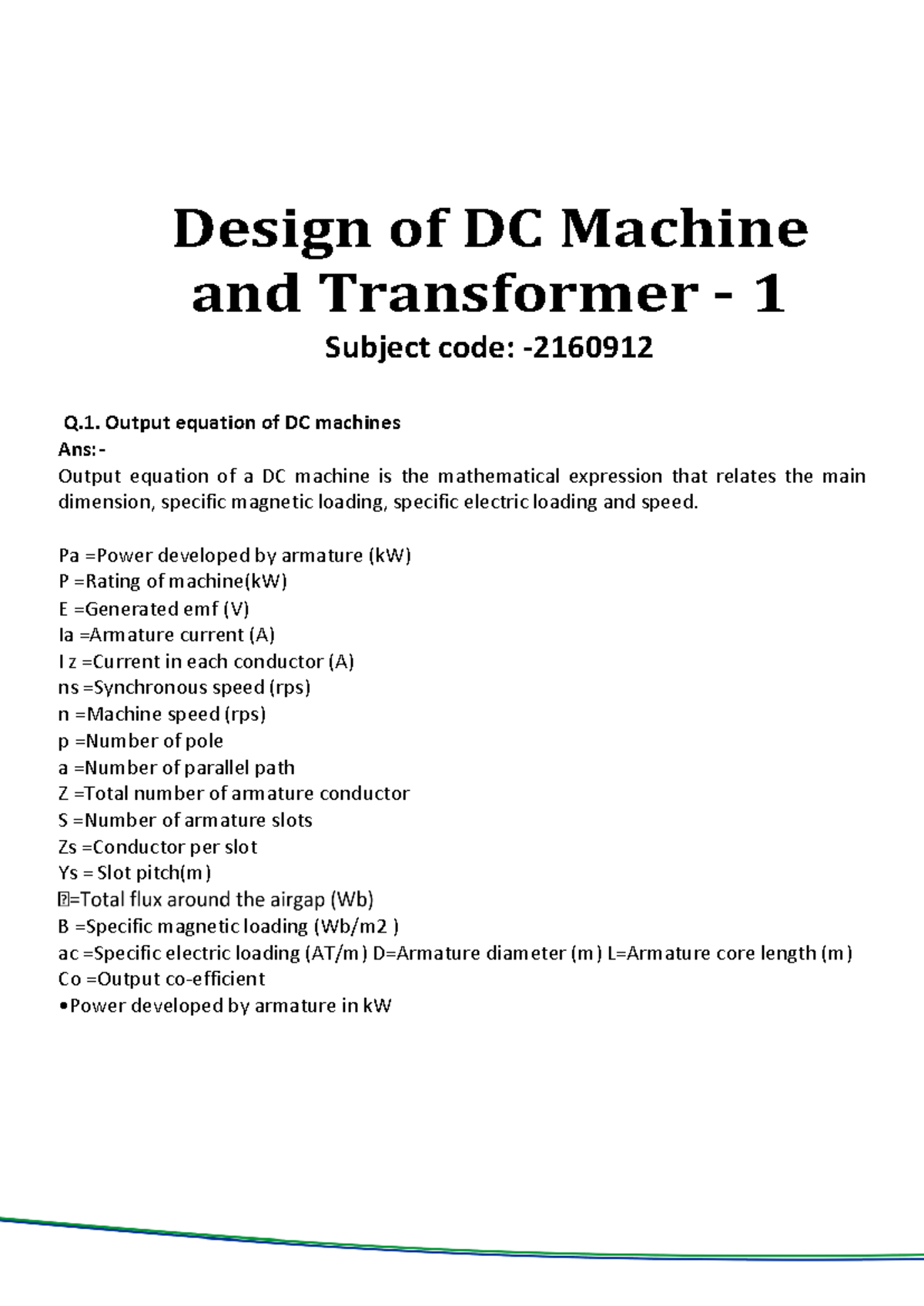 Design Of Dc Machine And Transformer-2160912 - Design Of Dc Machine And ...