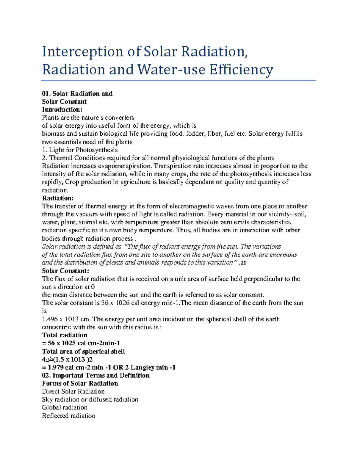 Interception of Solar Radiation - Interception of Solar Radiation ...
