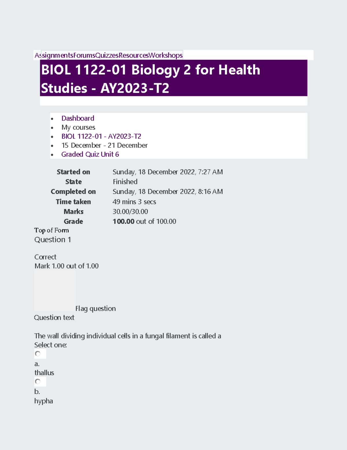 Graded Quiz Unit 6 Attempt review ...