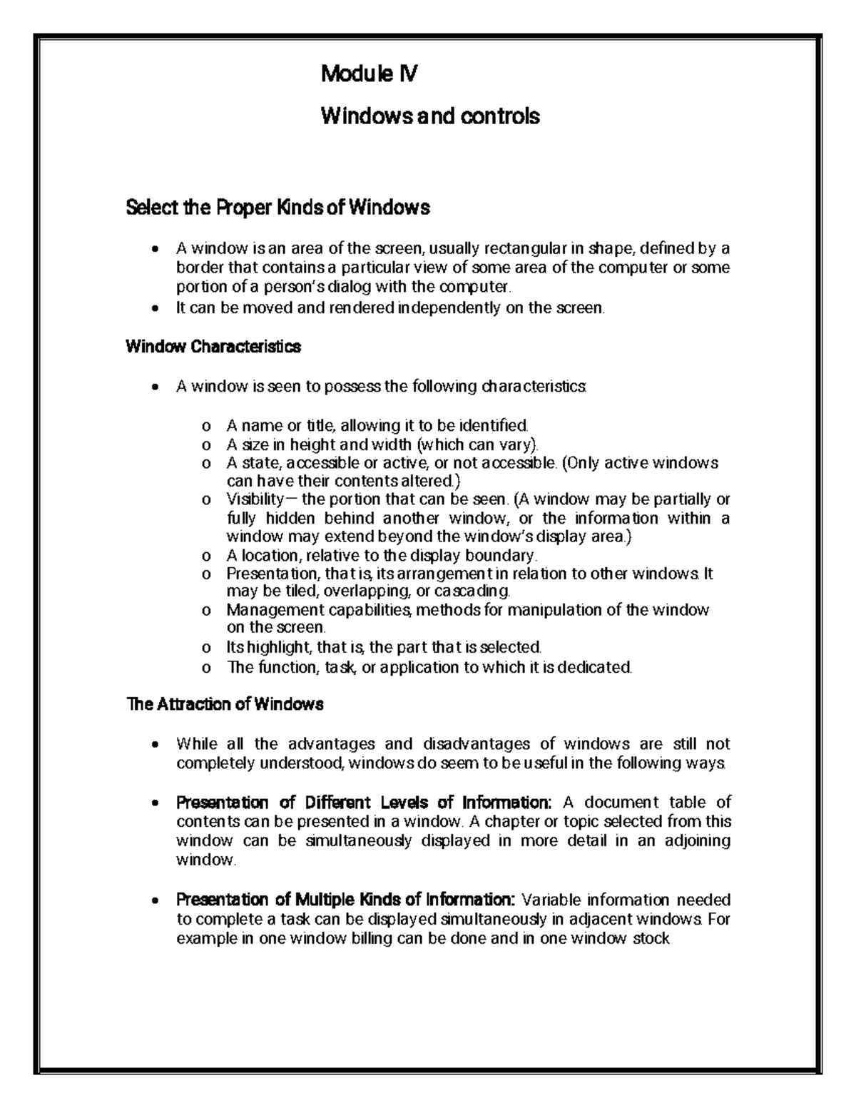 Module 4 UID - ModuleIV Windowsandcontrols SelecttheProperKindsofWindows A - Studocu