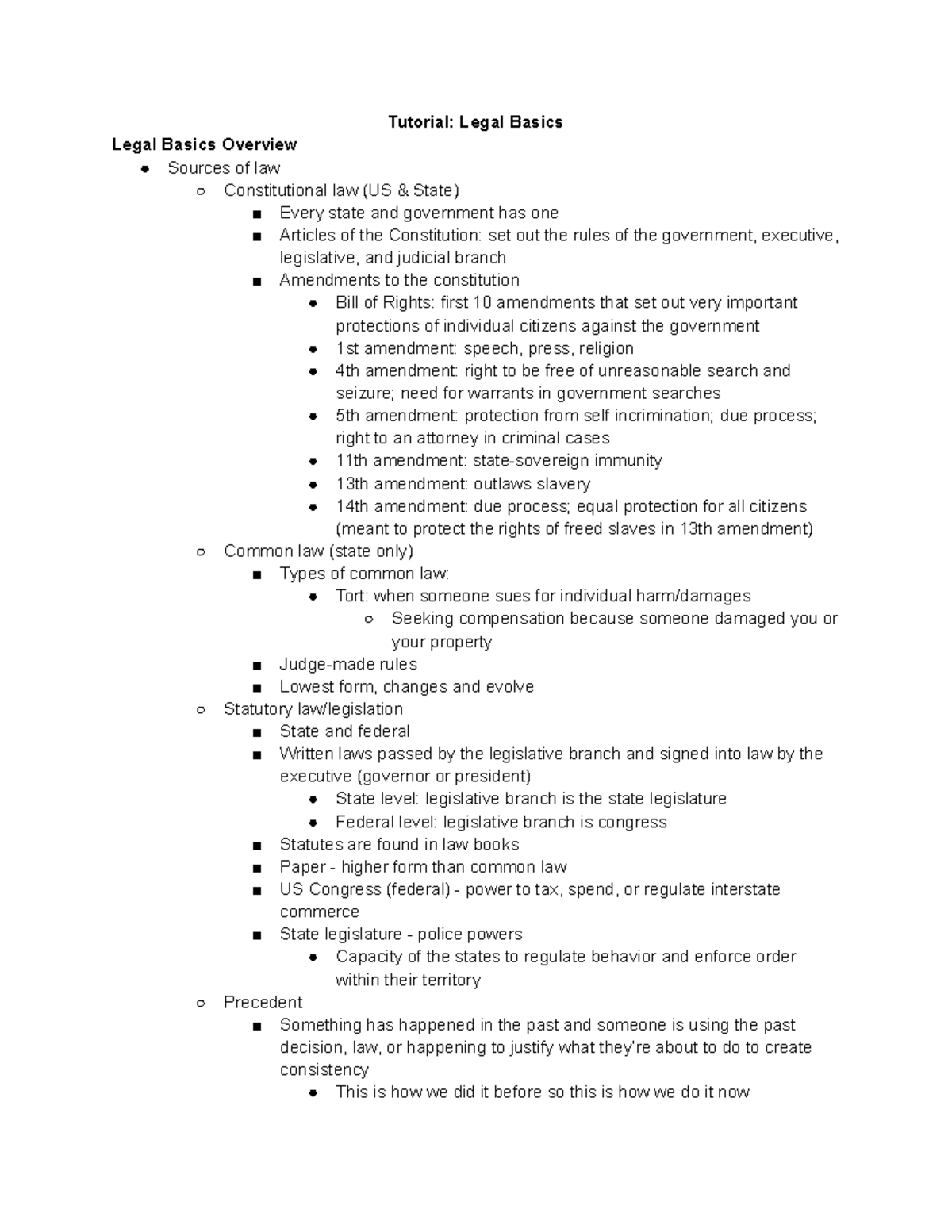 Tutorial Legal Basics Notes - Tutorial: Legal Basics Legal Basics ...