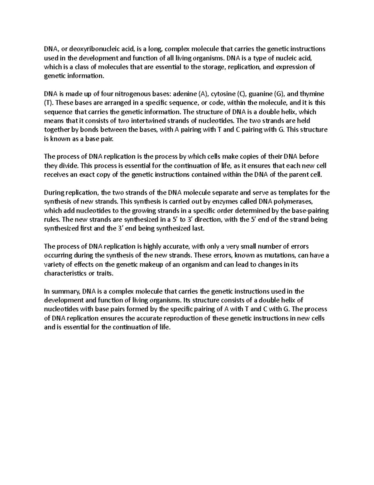 DNA - DNA - DNA, or deoxyribonucleic acid, is a long, complex molecule ...