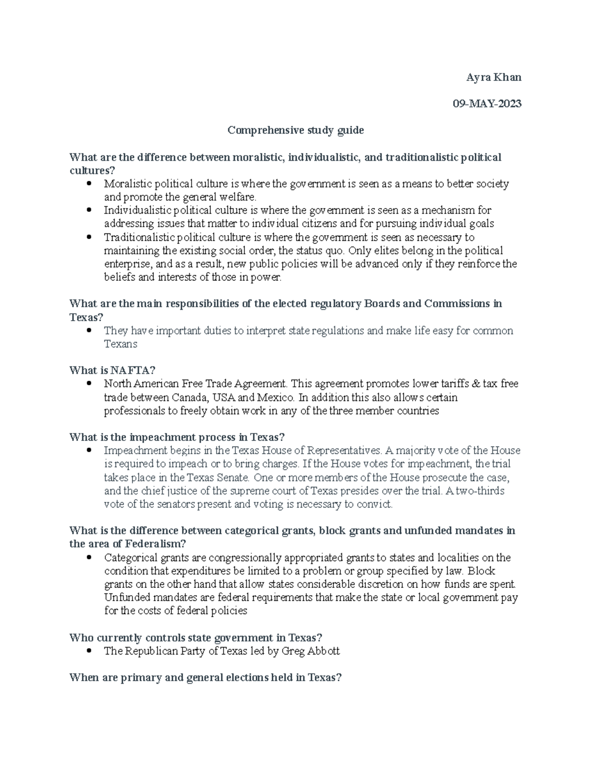 Comprehensive study guide - GOVT 2306 - Studocu