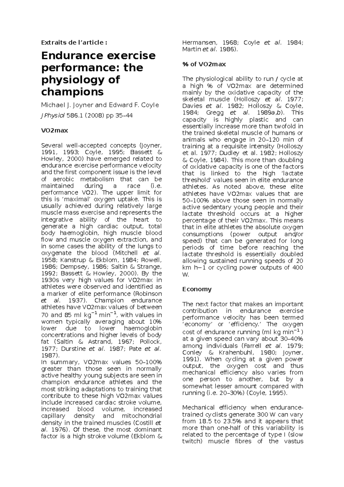 Endurance exercise performance- the physiology of champions - Science ...