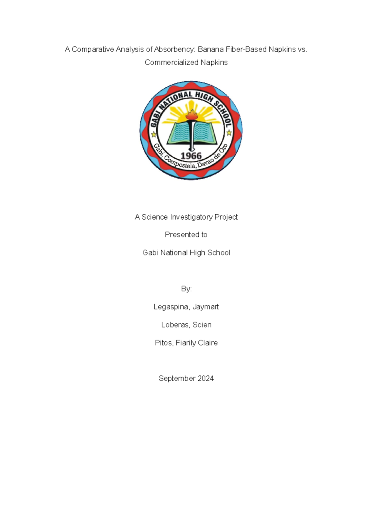 SIP-revised - Sample SIP - A Comparative Analysis of Absorbency: Banana ...