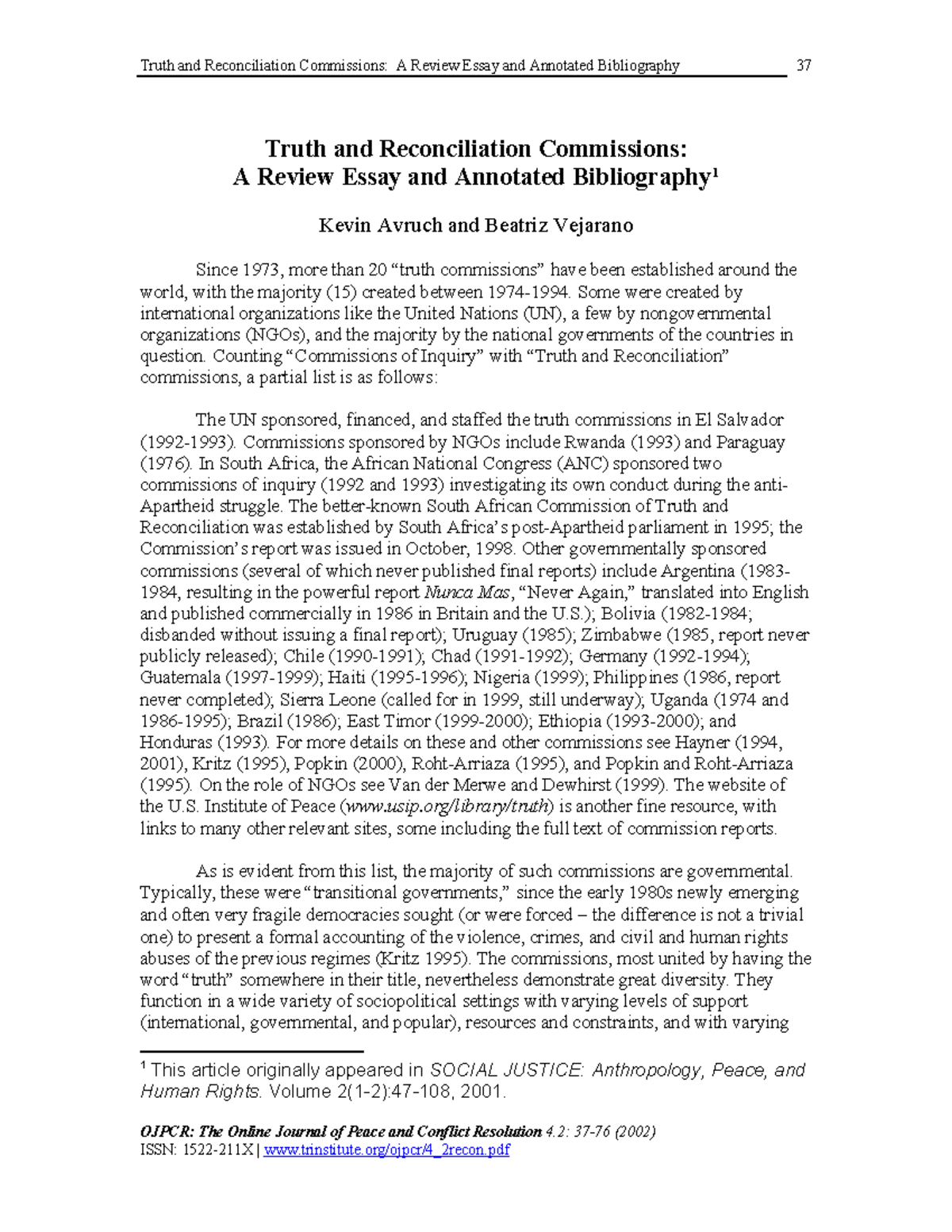 Avruch TRC - No information left - Truth and Reconciliation Commissions ...