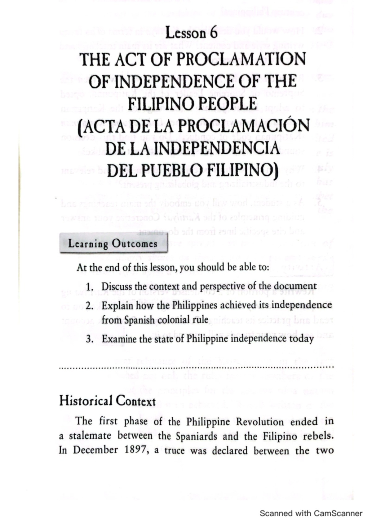 Lesson 6 THE ACT OF Proclamation OF INDP - Lesson 6 THE ACT OF ...