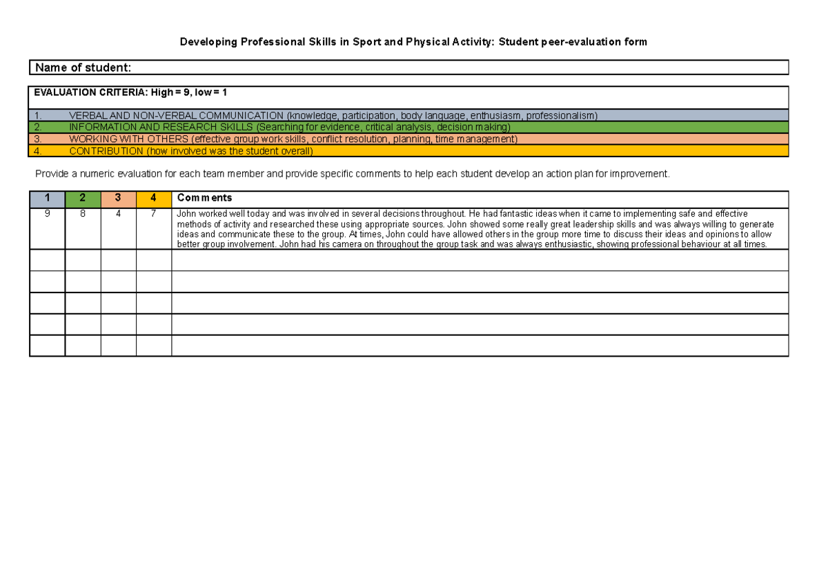 Peer Feedback Form - James W - Developing Professional Skills in Sport ...