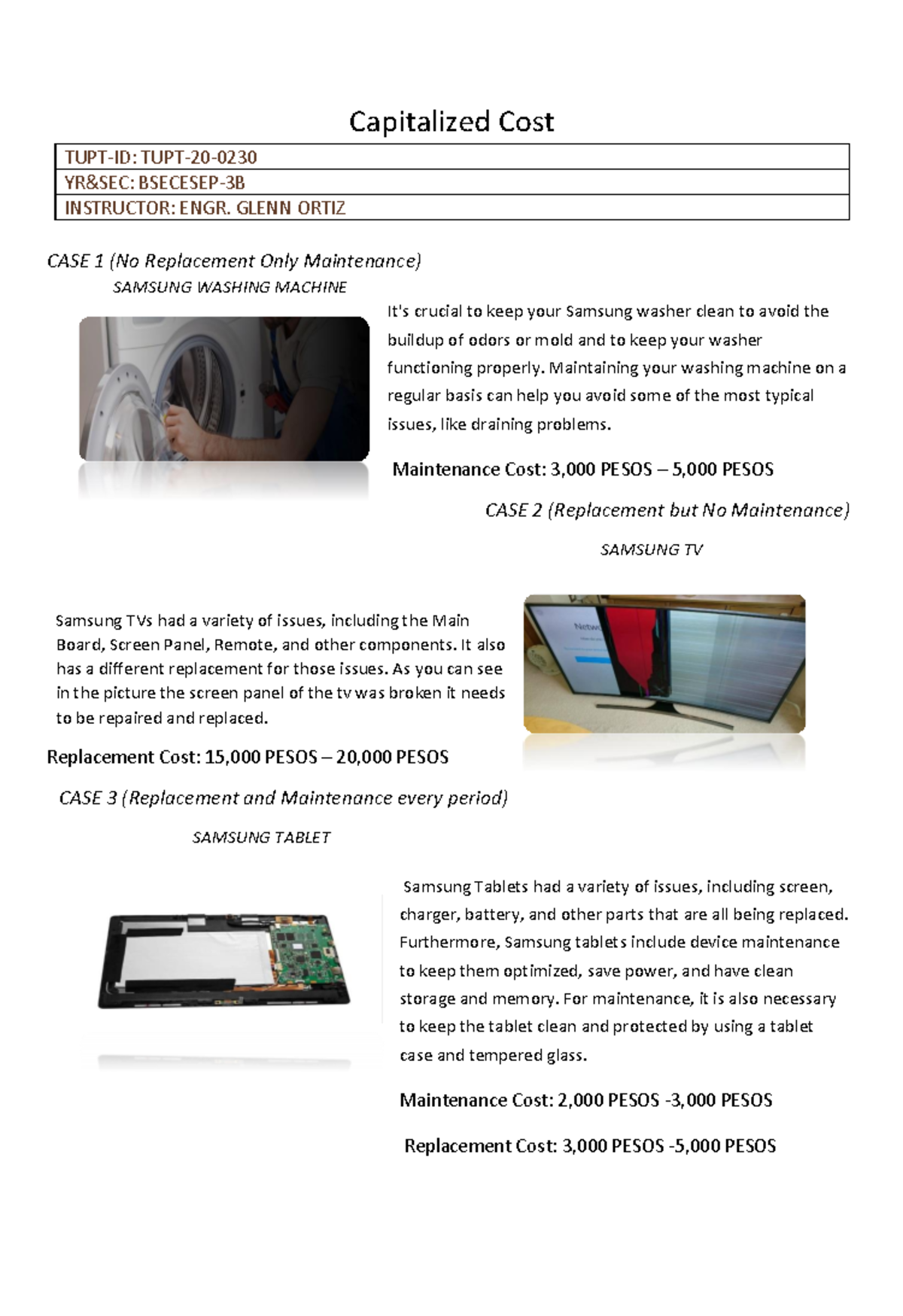 TUPT 20 0230 Assignment 4 - Capitalized Cost TUPT-ID: TUPT-20- YR&SEC: BSECESEP-3B INSTRUCTOR ...