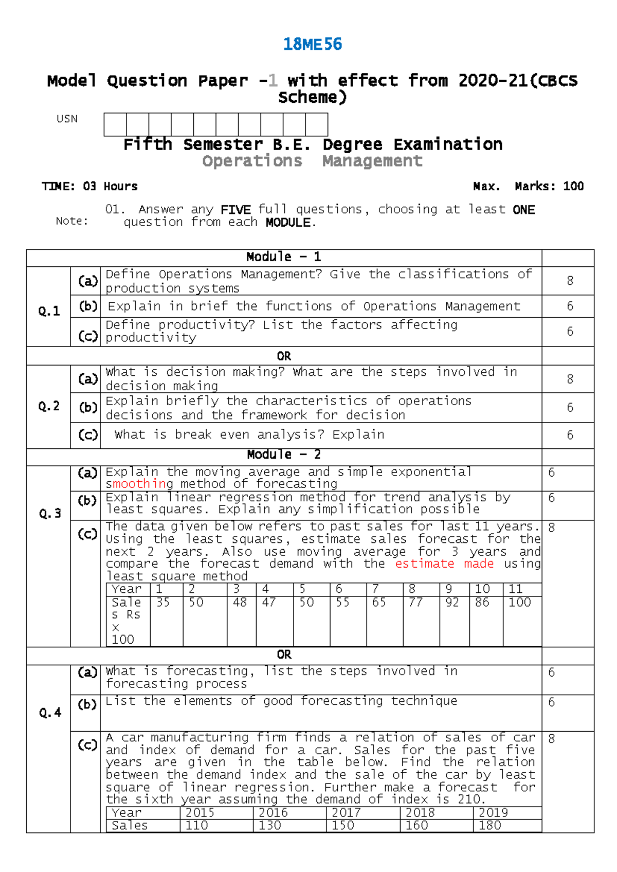 18MEC56 - Good - Model Question Paper - 1 with effect from 2020 -21 ...