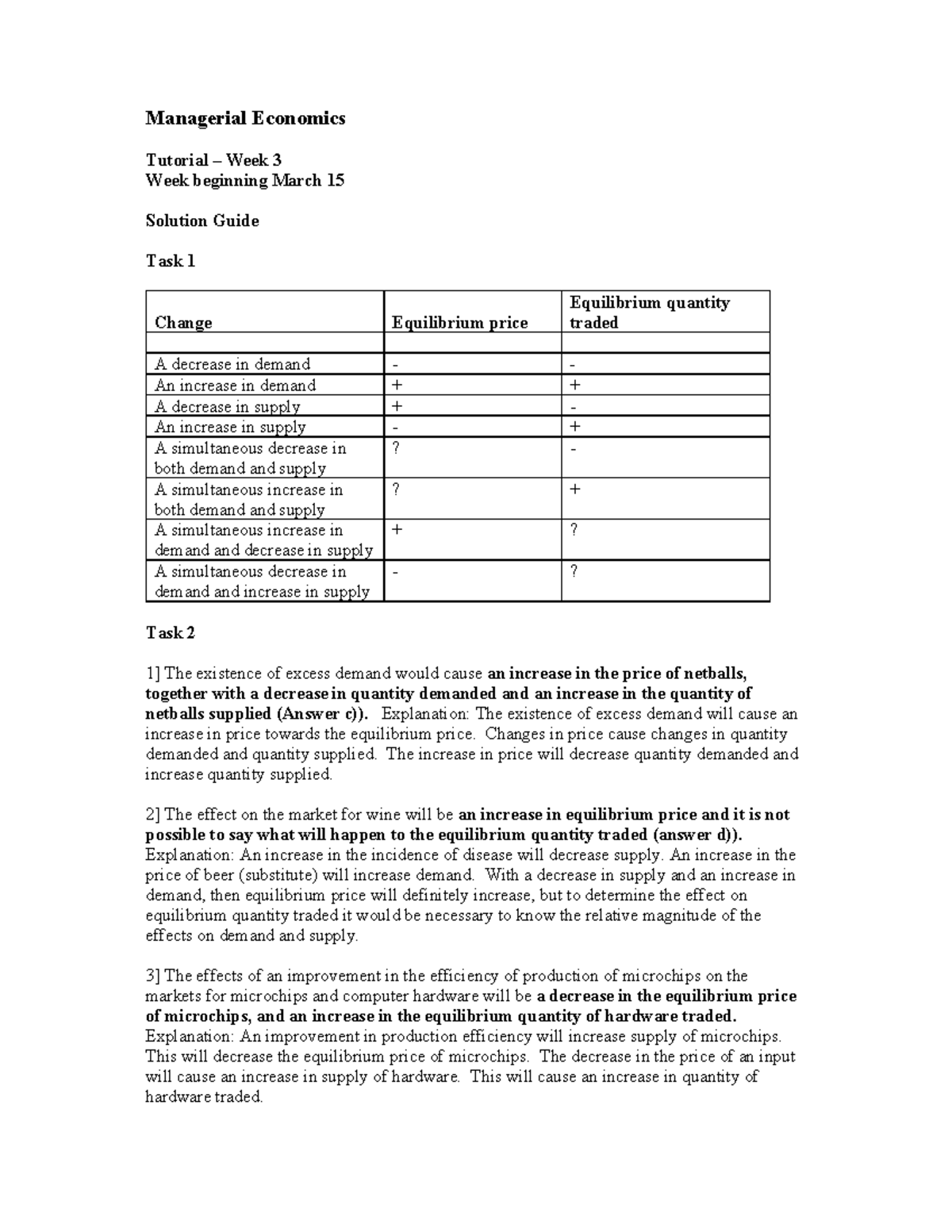 Tutorial 2 Solutions - Managerial Economics Tutorial – Week 3 Week ...