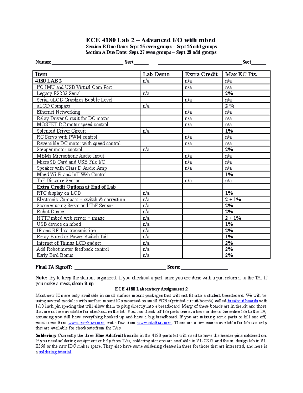4180L2 F19 - Lab 2 manual - ECE 4180 Lab 2 – Advanced I/O with mbed Section B Due Date: Sept 25 ...