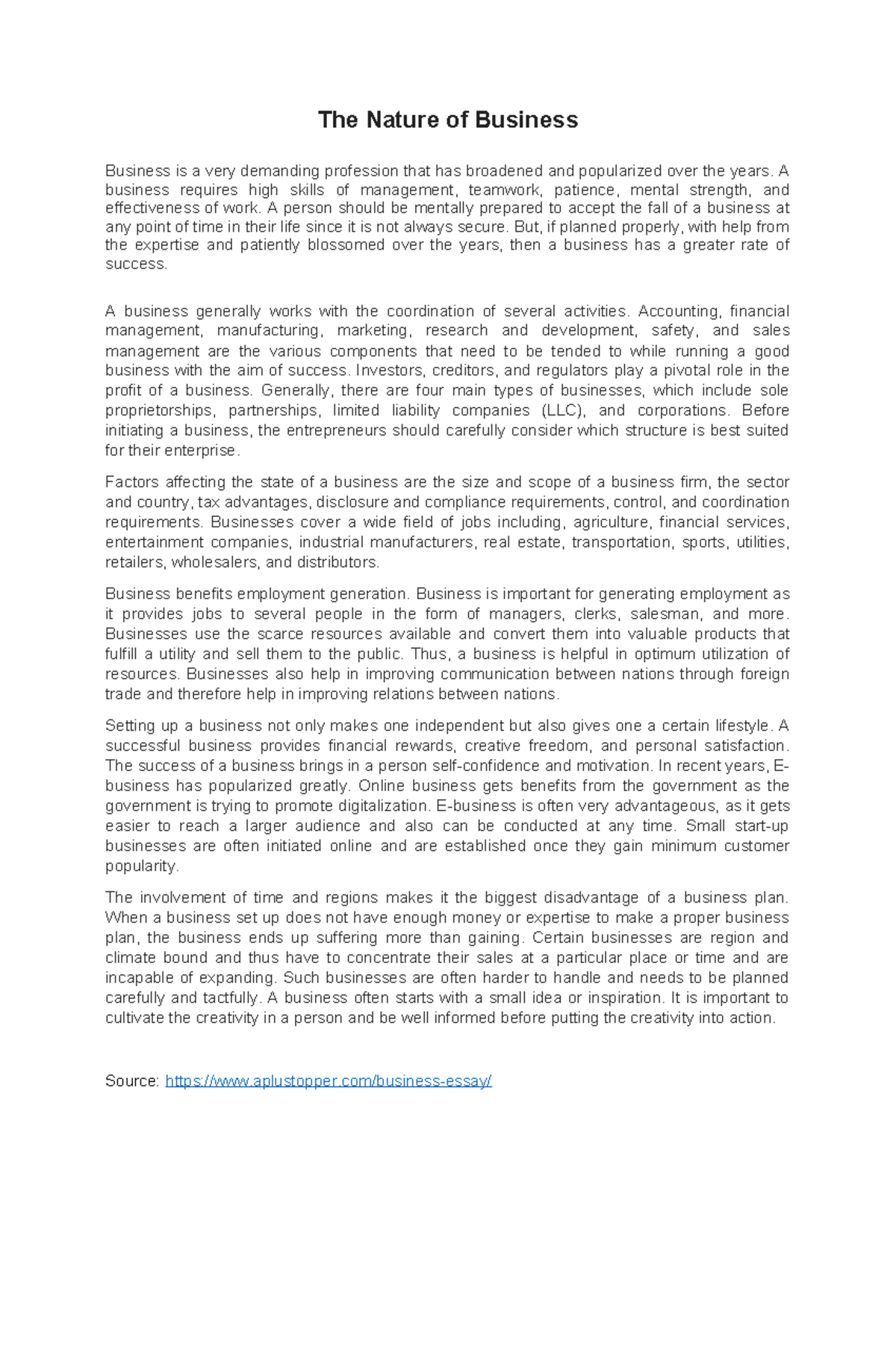 english for academics - The Nature of Business Business is a very ...