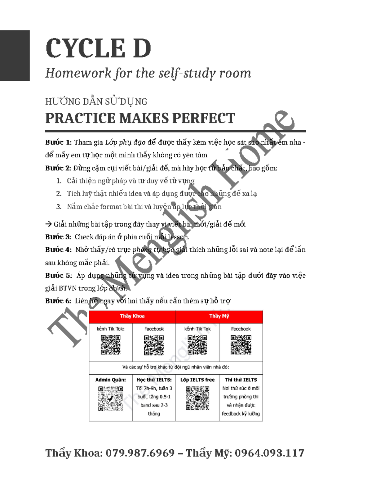 Cycle D Writing A self-study - CYCLE D Homework for the self-study room ...