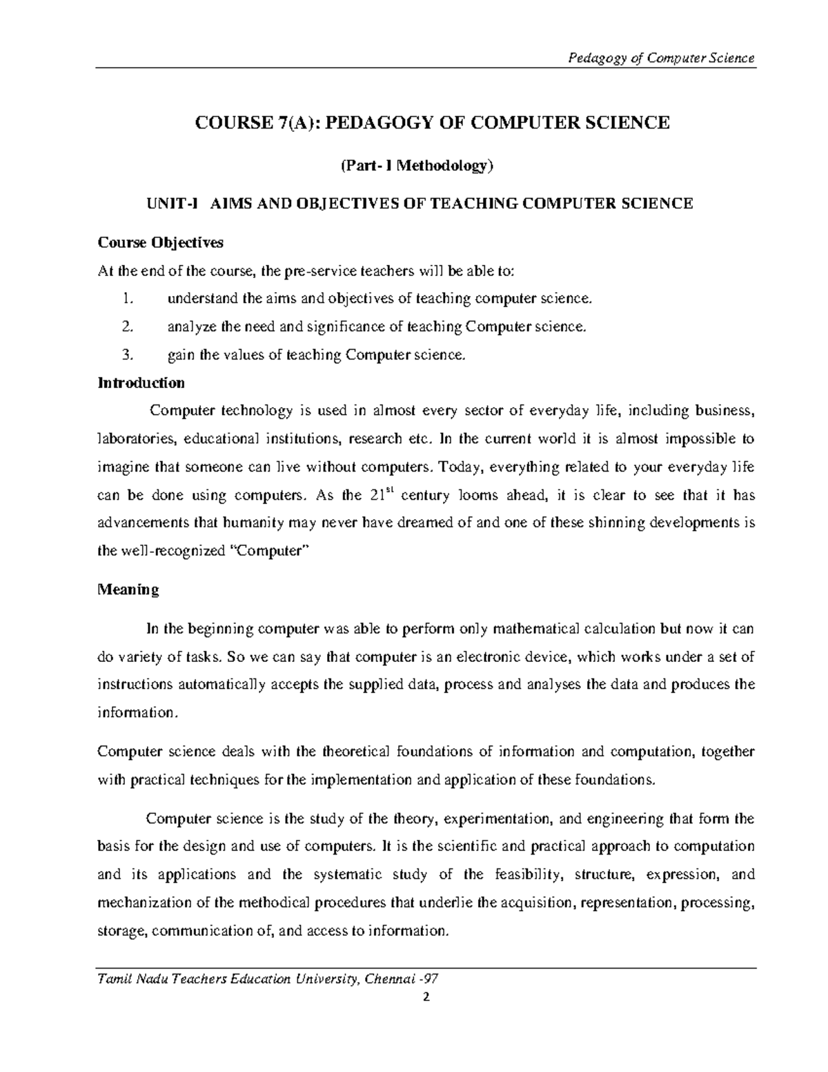 Computer Science - Teachers Training Study Material - Tamil Nadu ...