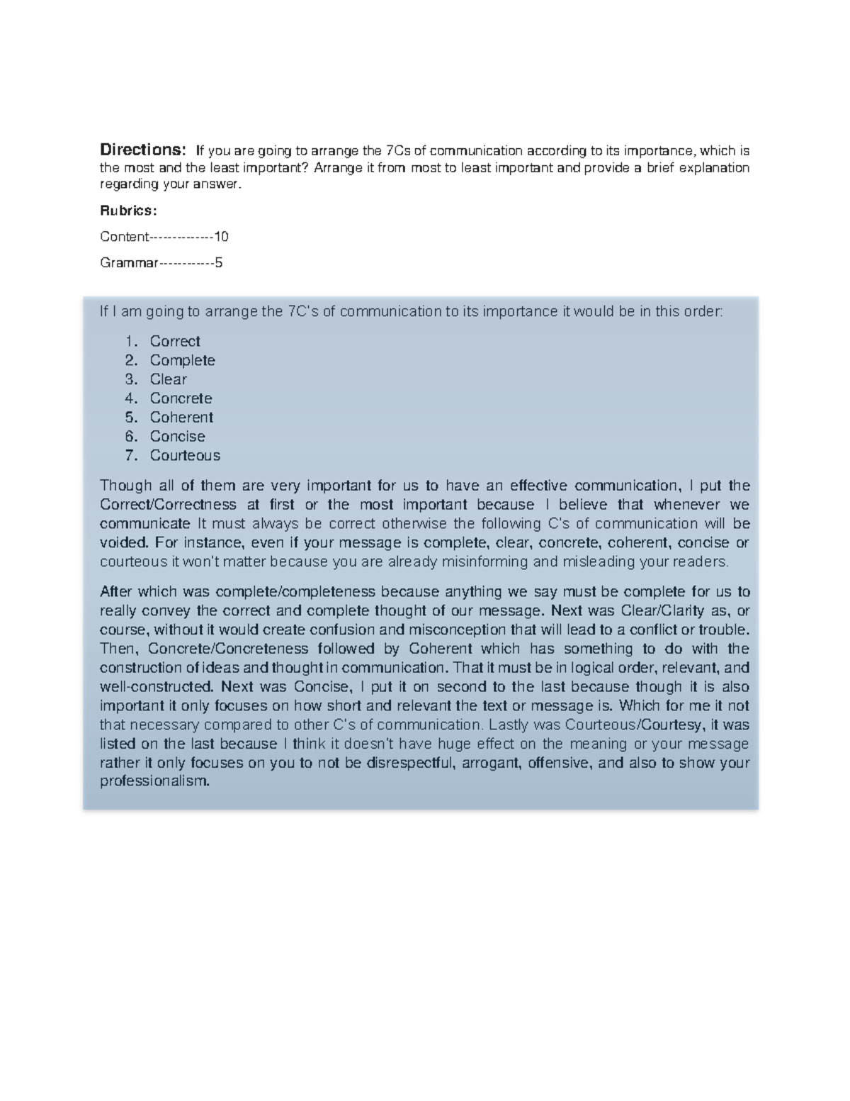 7's of business communication - Directions: If you are going to arrange ...