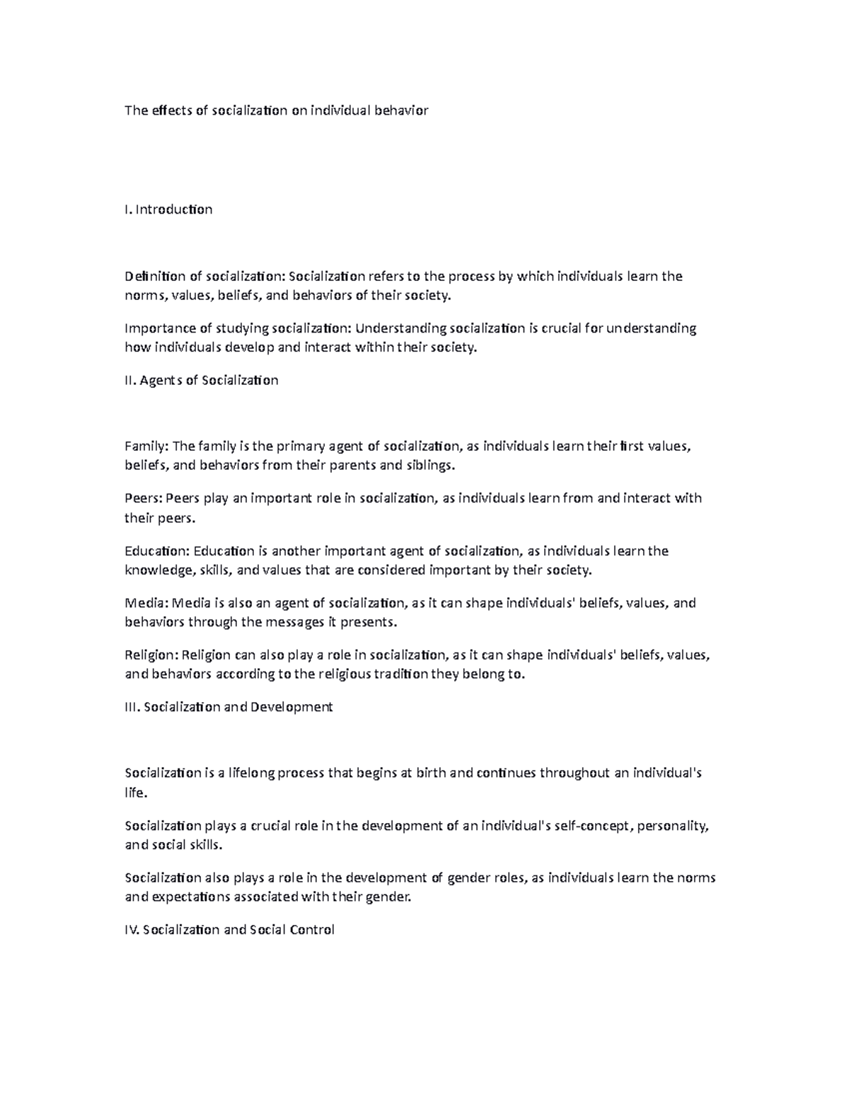 The effects of socialization on individual behavior - Introduction ...