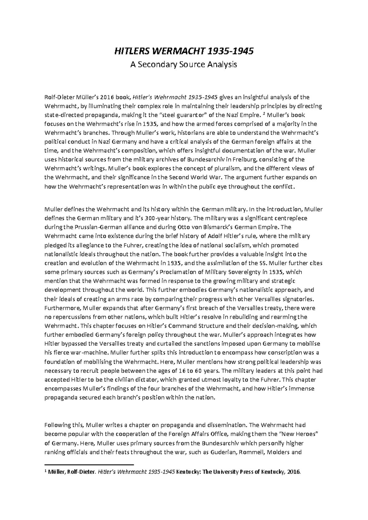 MHIS Secondary Source Analysis - HITLERS WERMACHT 1935- 1945 A ...