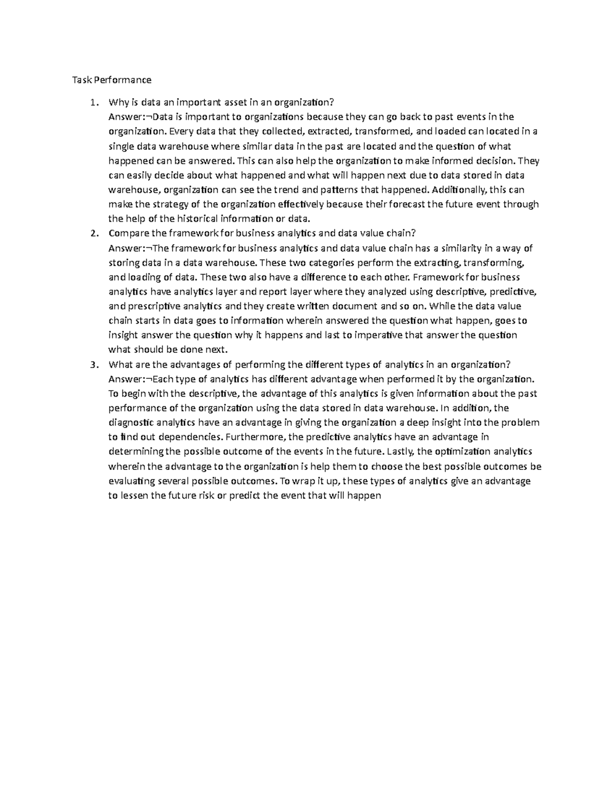 Task Performance - Task Performance Why is data an important asset in ...