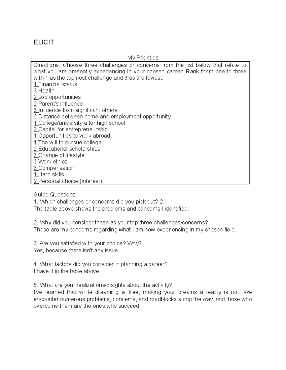 HRGP11-CGP-4B - HRGP11-CGP-4B - ELICIT My Priorities Directions: Choose ...