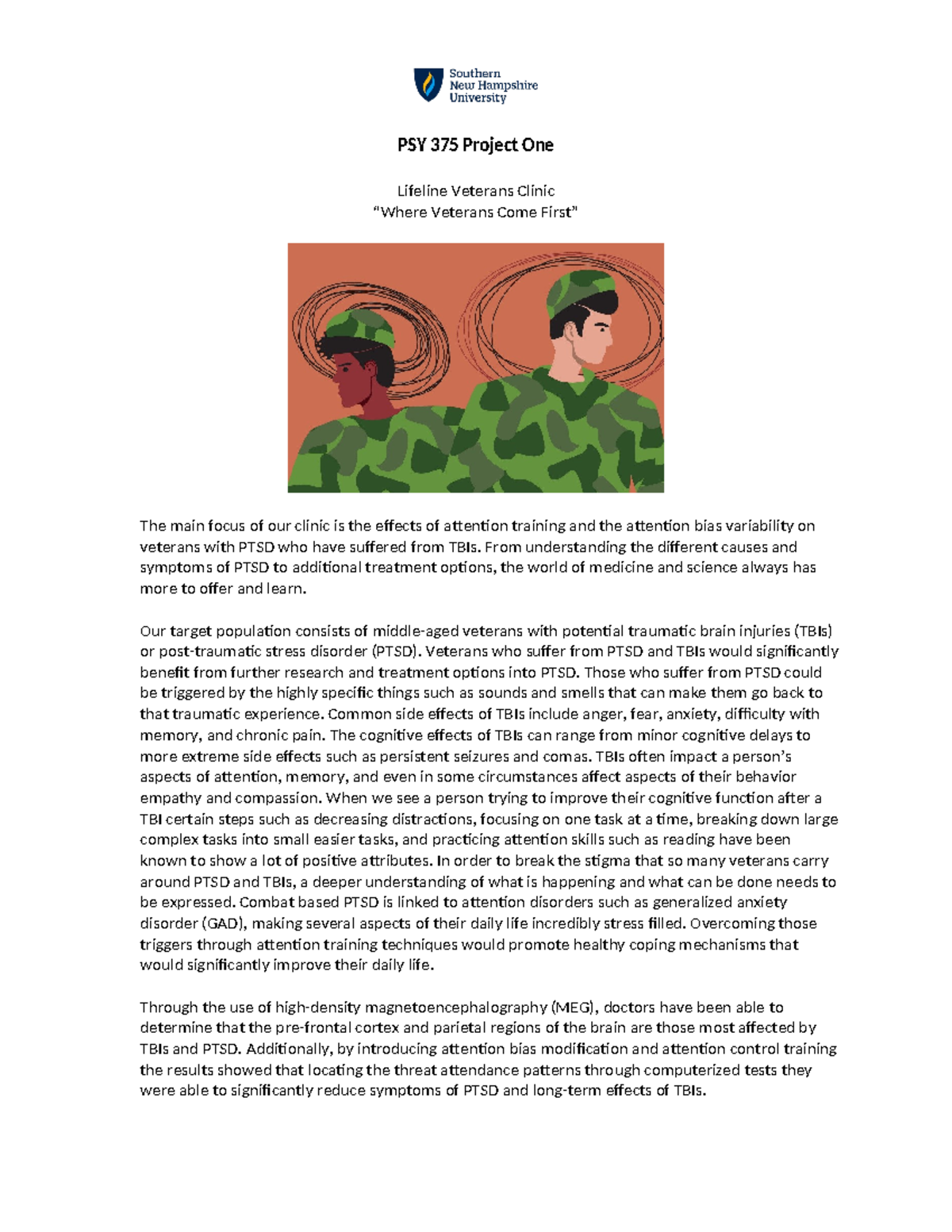 PSY 375 Project One - PSY 375 Project One Lifeline Veterans Clinic ...