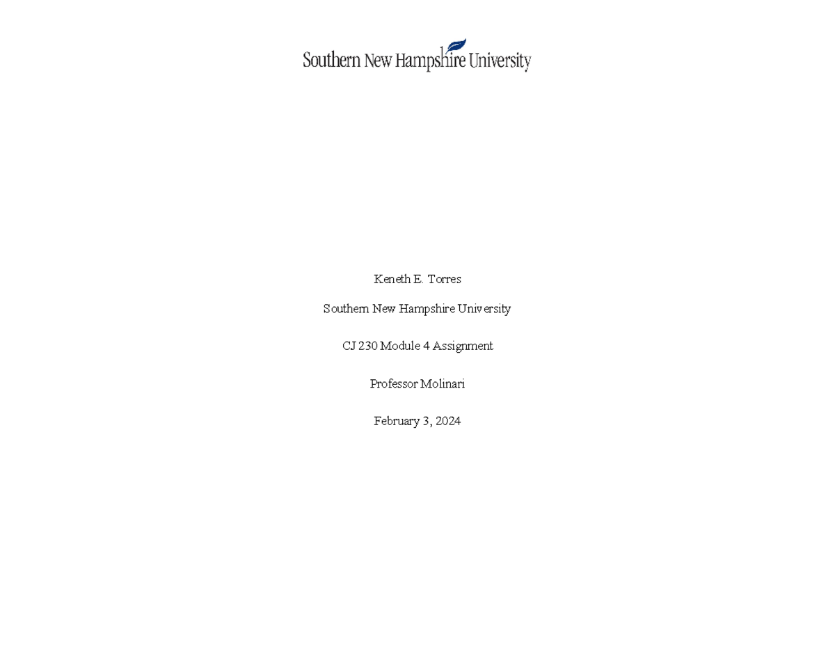 module four assignment - Keneth E. Torres Southern New Hampshire ...