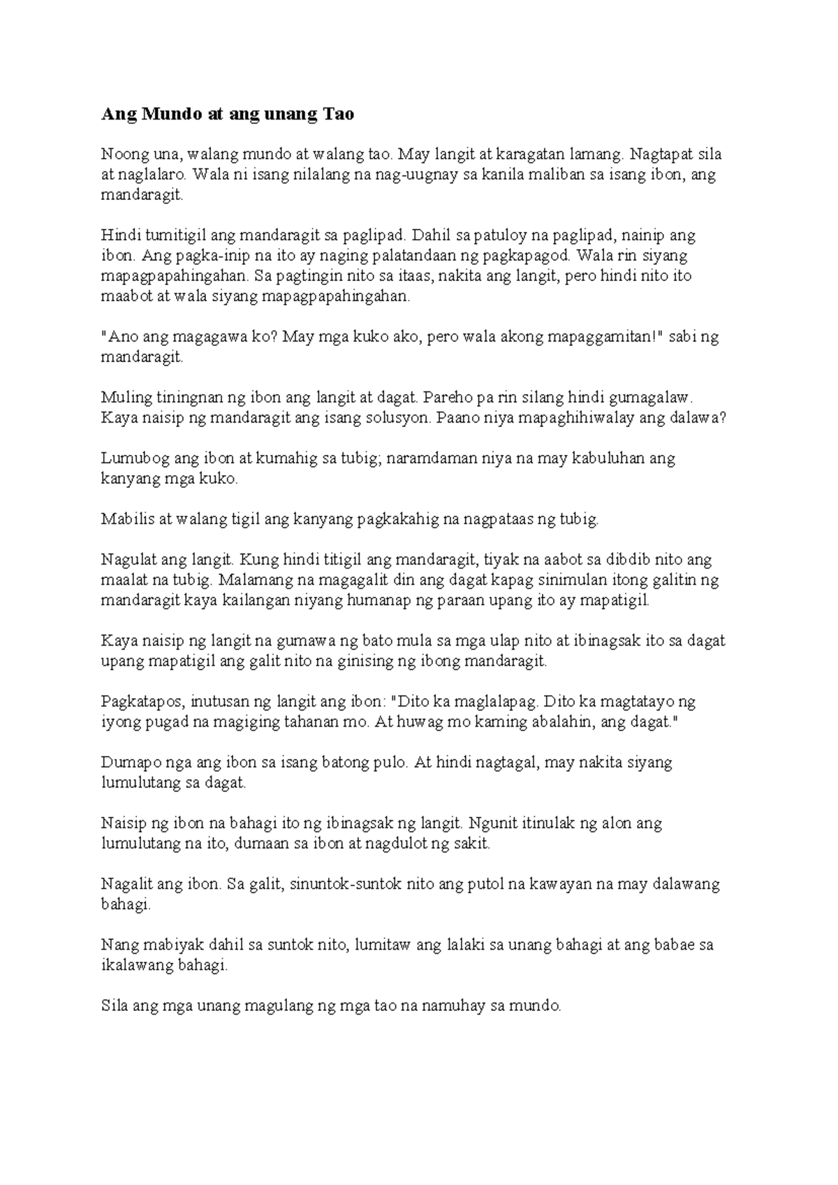 Ang Mundo at ang unang Tao - Ang Mundo at ang unang Tao Noong una ...