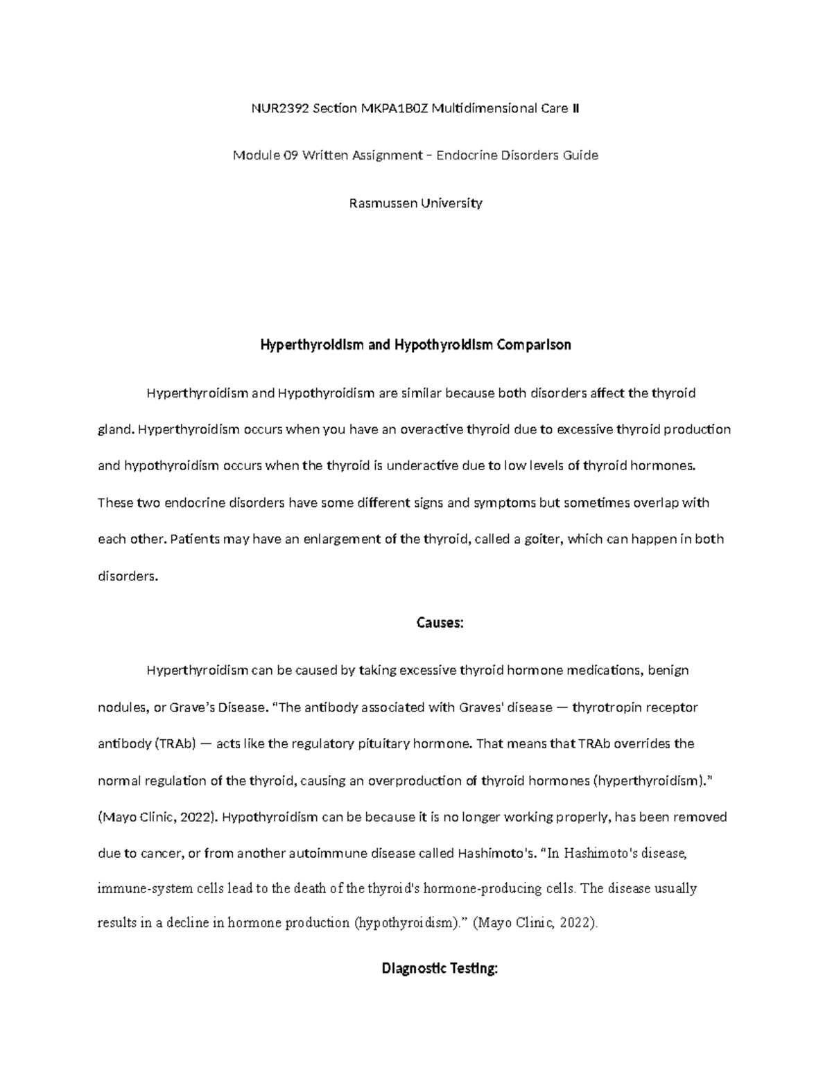 Endocrine Disorders 120323 - NUR2392 Section MKPA1B0Z Multidimensional Care II Module 09 Written ...