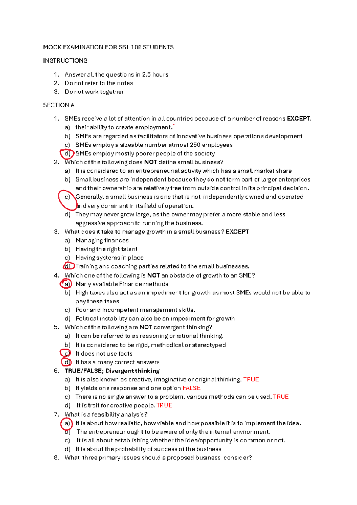 SBL 106 mock answers 24-25 - MOCK EXAMINATION FOR SBL 106 STUDENTS ...