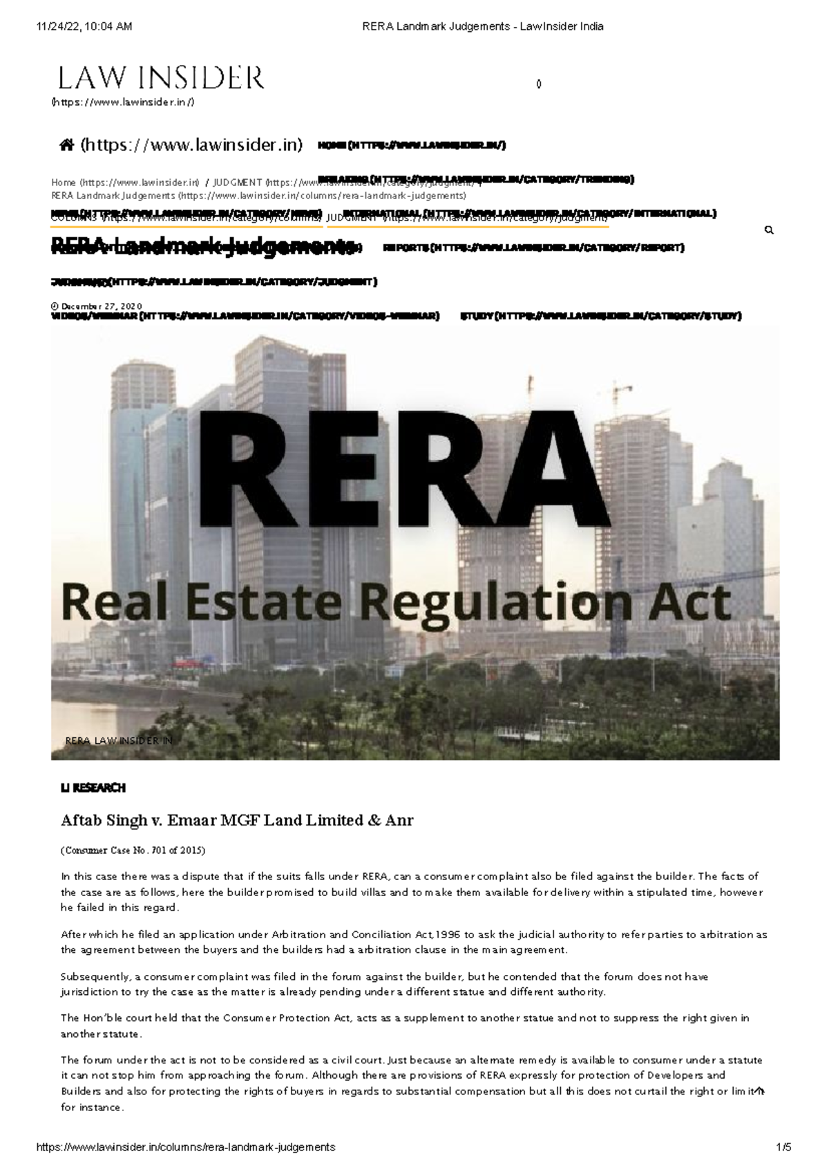 RERA Landmark Judgements - Law Insider India idre case studies - / / LI ...