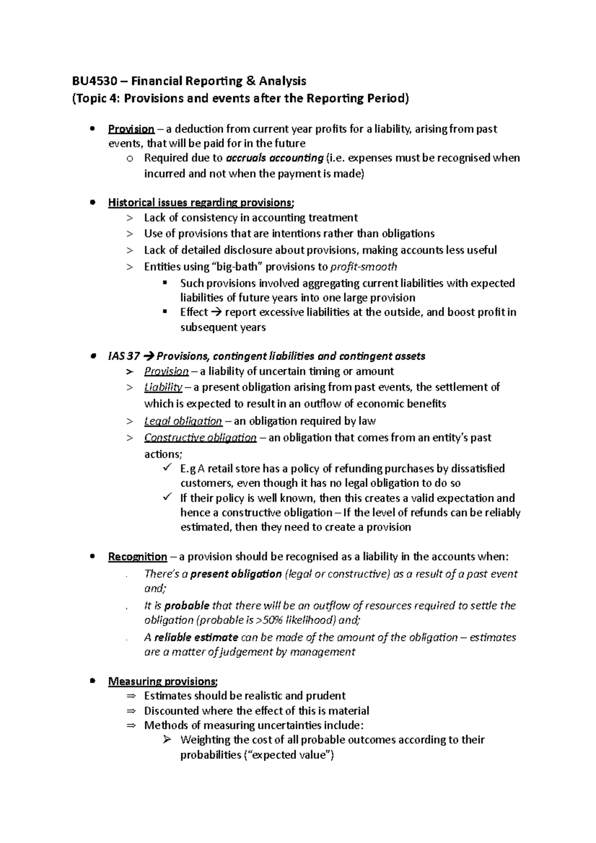 BU4530 – Financial Reporting & Analysis (Topic 4) - BU4530 – Financial ...