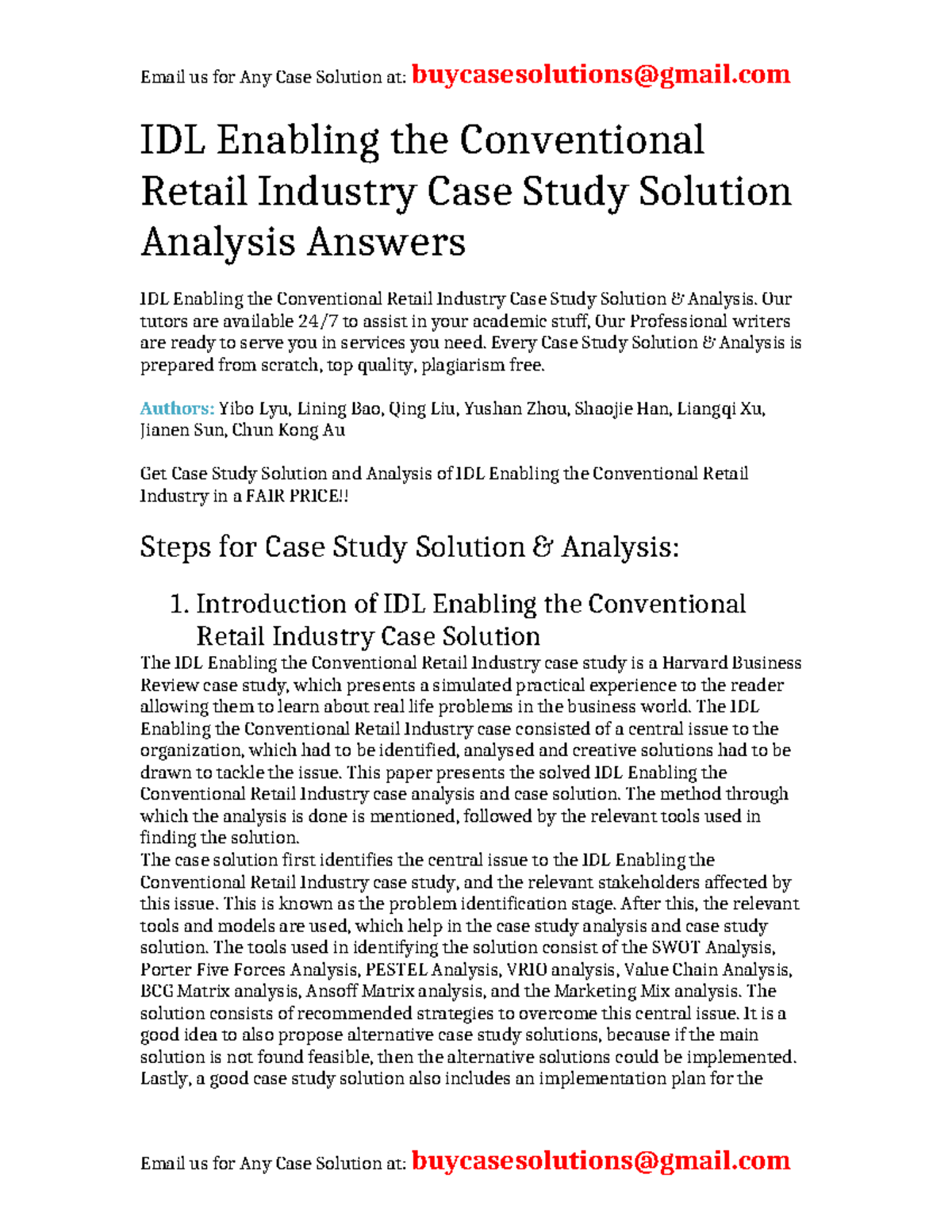 Case Solution IDL Enabling the Conventional Retail Industry - IDL Enabling the Conventional ...