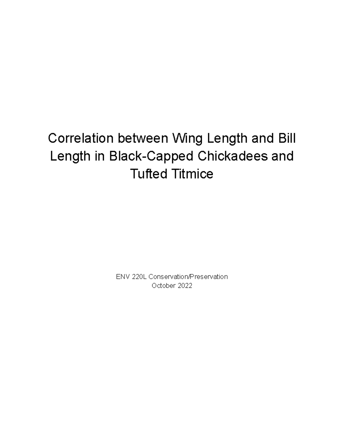 Bird Report w References - Correlation between Wing Length and Bill ...