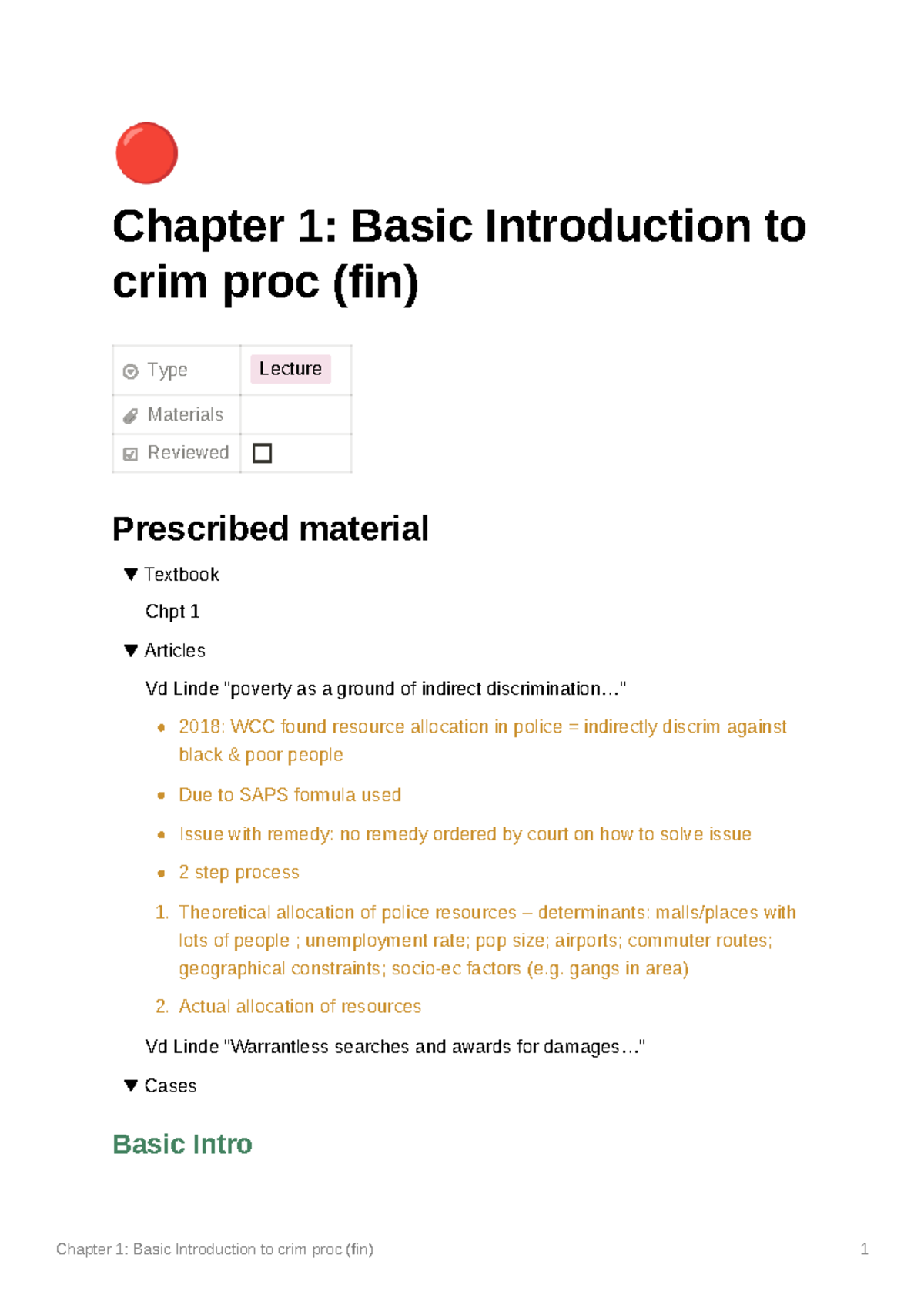Crim Proc Chapter 1 - 🔴 Chapter 1: Basic Introduction to crim proc (fin) Type Lecture Materials ...