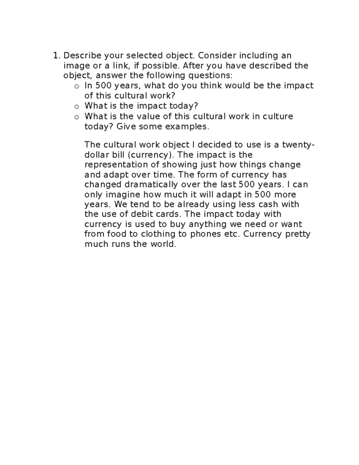 assignment course work - Describe your selected object. Consider ...