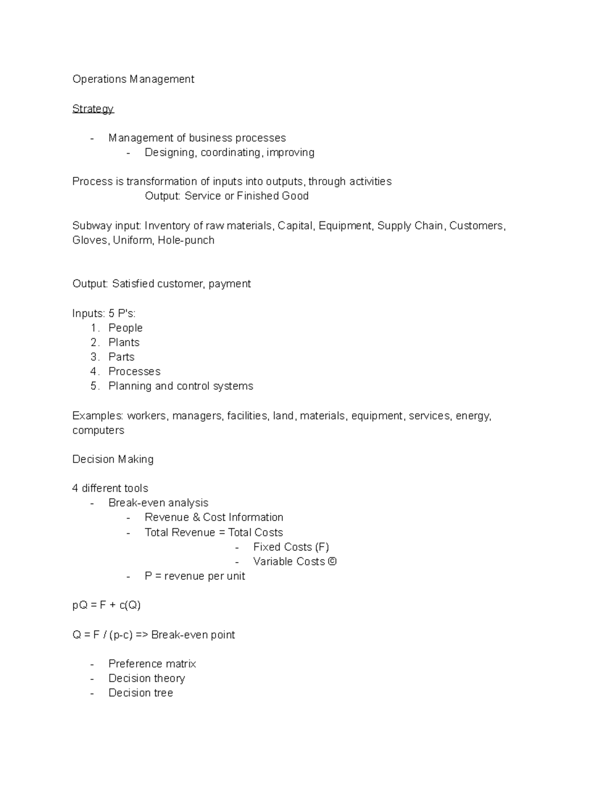 OM Aug 28 - Specific notes from aug 28th, lecture. - Operations ...