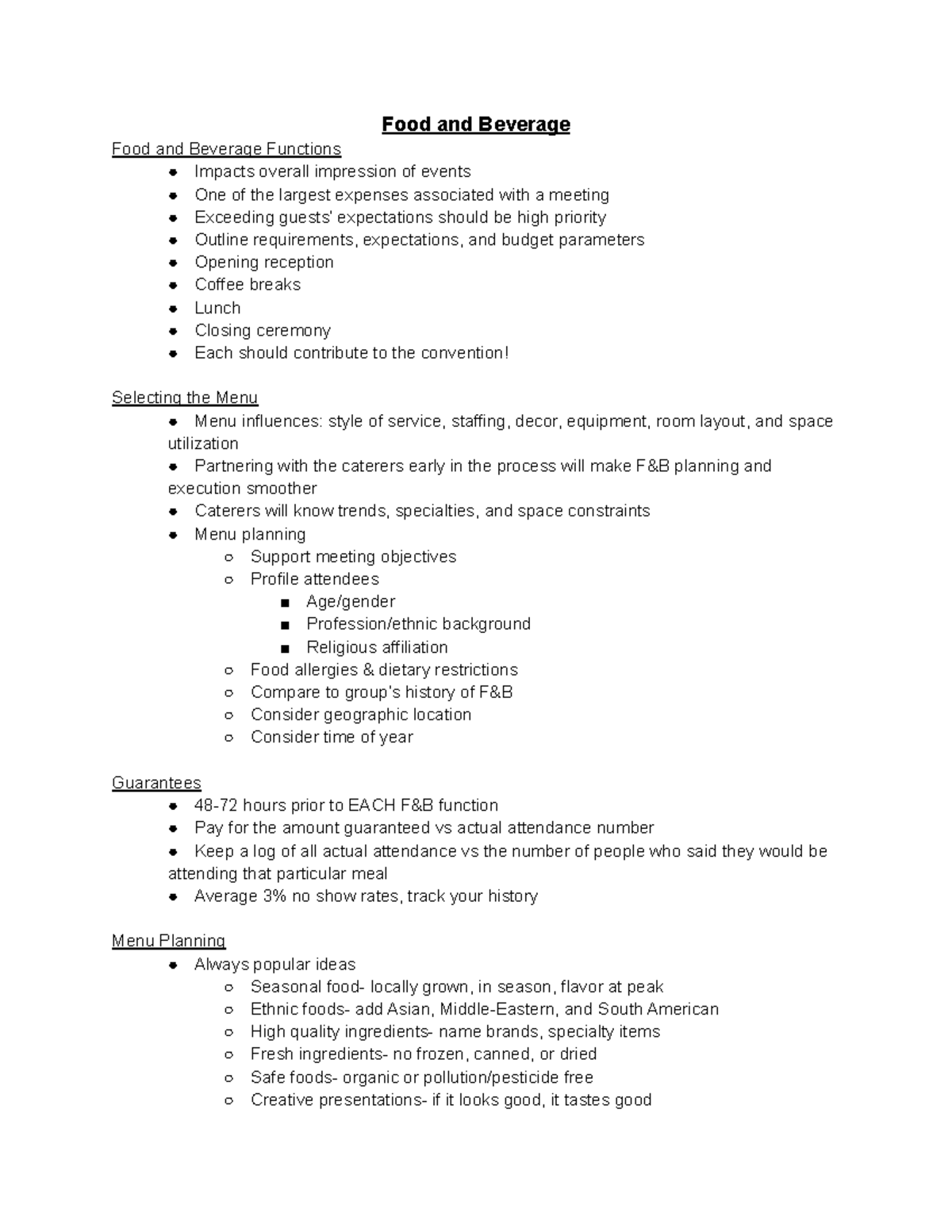 HOSP 6 - Notes on HOSP215's important concept, Food and Beverage ...