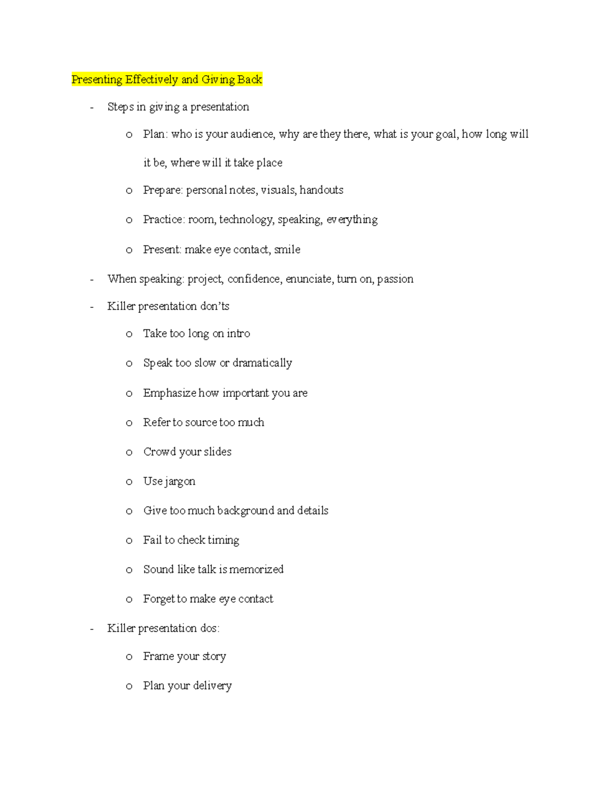 MGT final study guide - Presenting Effectively and Giving Back - Steps ...