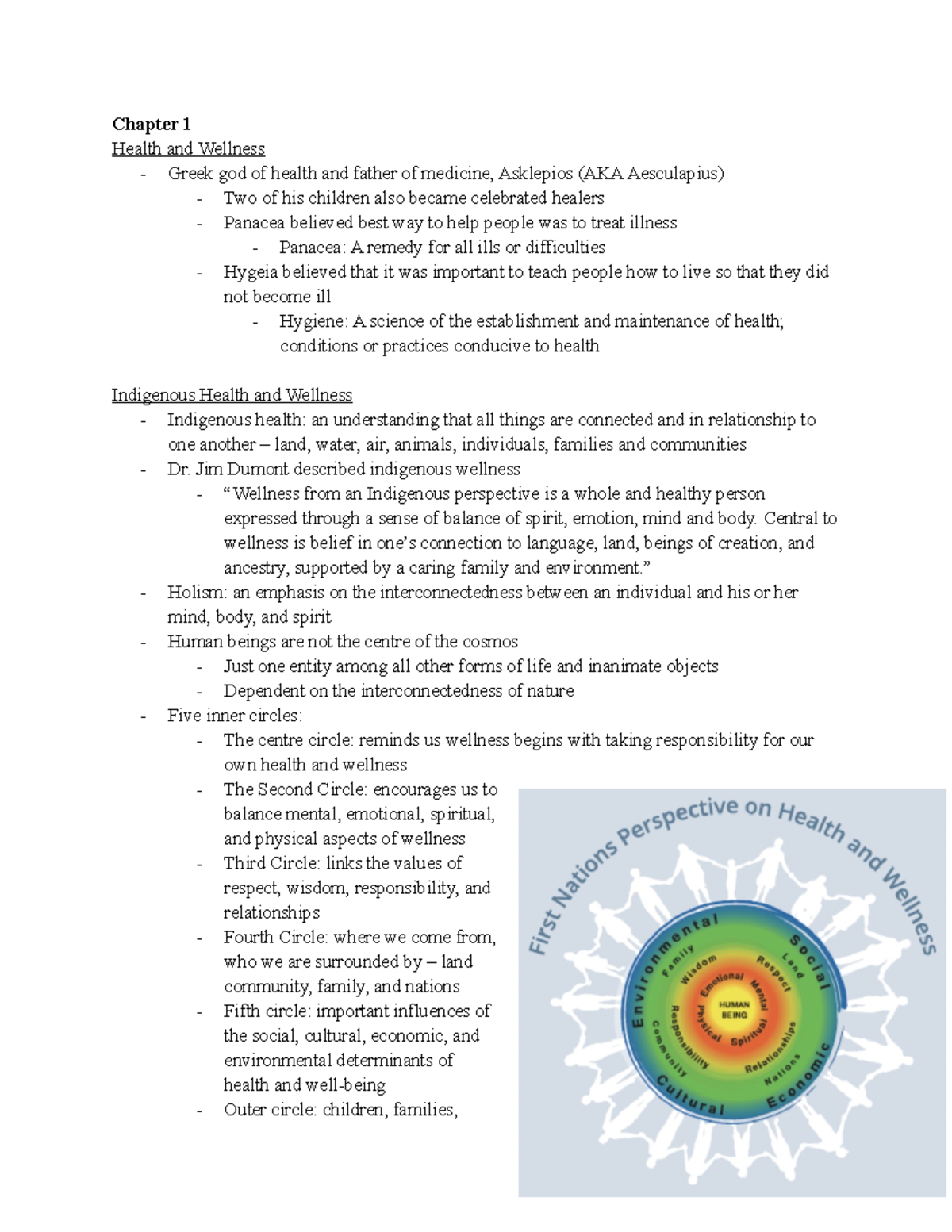 FRHD1100 Notes - n/a - Chapter 1 Health and Wellness - Greek god of ...