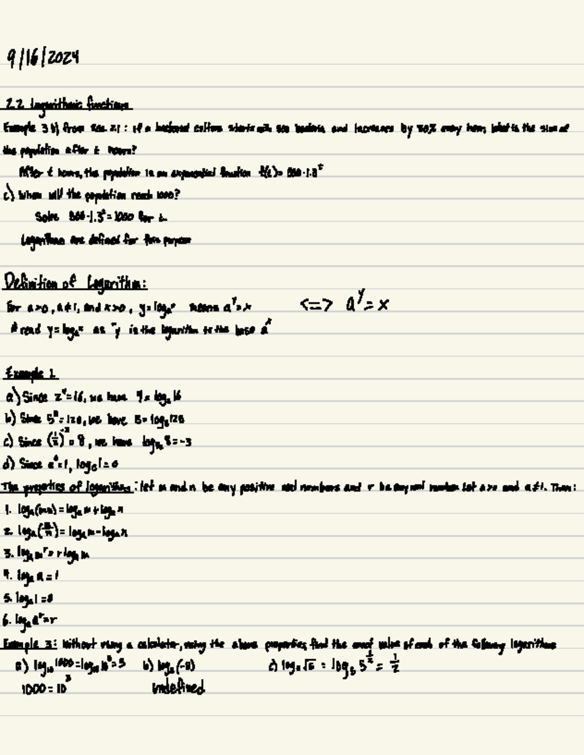 Week 3 Logarithmic Functions 916 2 2 Logarithmic Functions