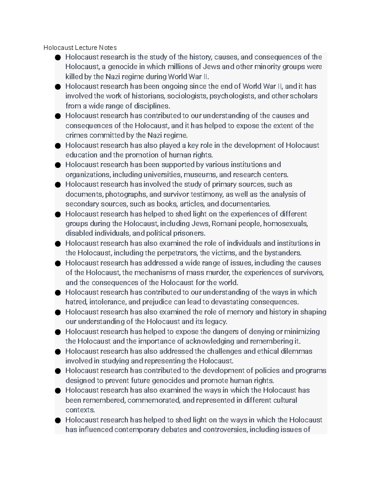 Holocaust Lecture Notes Day 10 - Holocaust Lecture Notes Holocaust ...